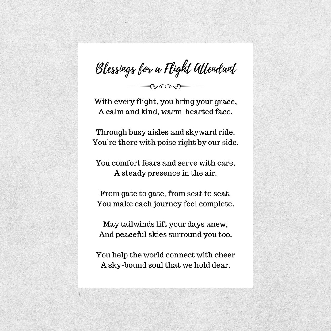 Flight Attendant Blessings Card Christian Poem Thank You Appreciation ...