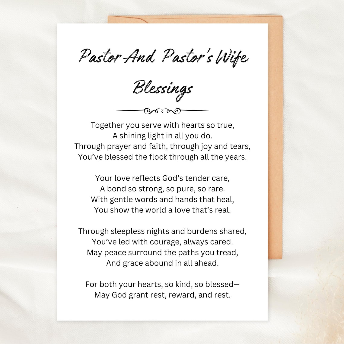 Pastor and Pastors Wife Blessings Card Christian Printable Poem Gift ...