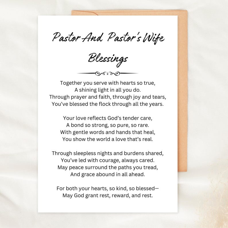 Pastor and Pastors Wife Blessings Card Christian Printable Poem Gift ...