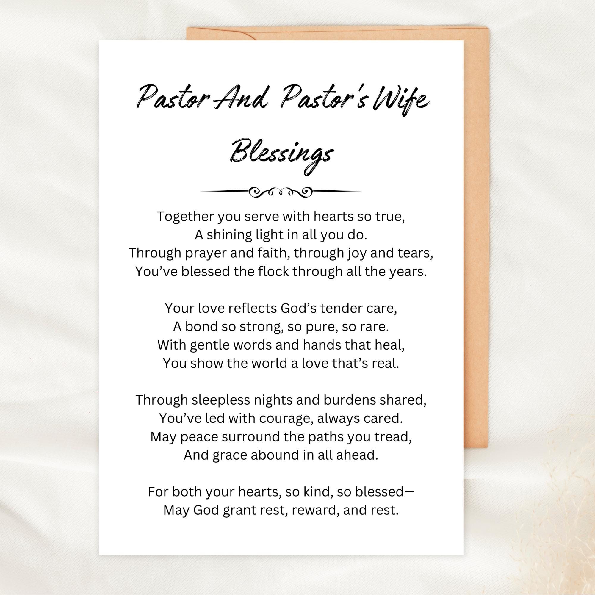 Pastor and Pastors Wife Blessings Card Christian Printable Poem Gift ...