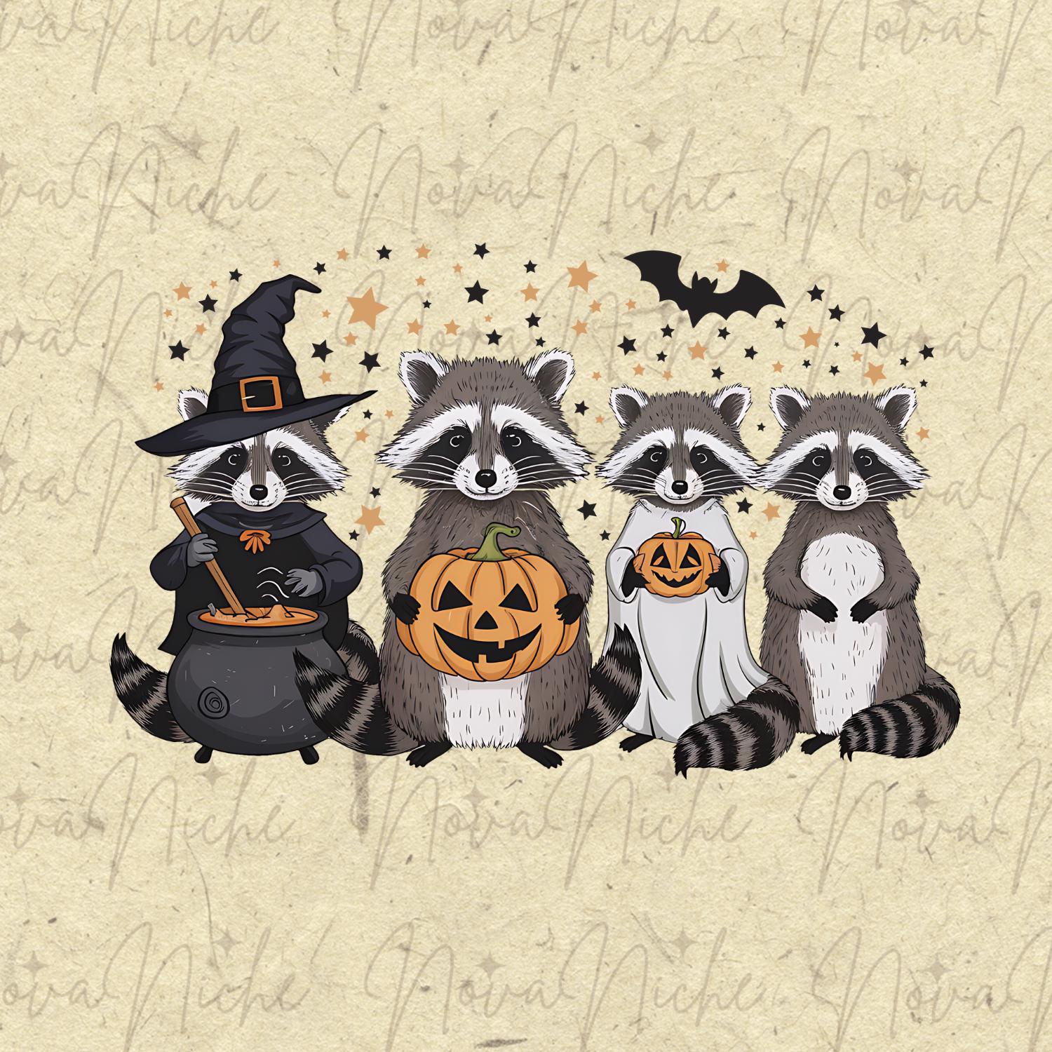 Cute Halloween Raccoons PNG, Halloween Digital Download, Raccoons With ...