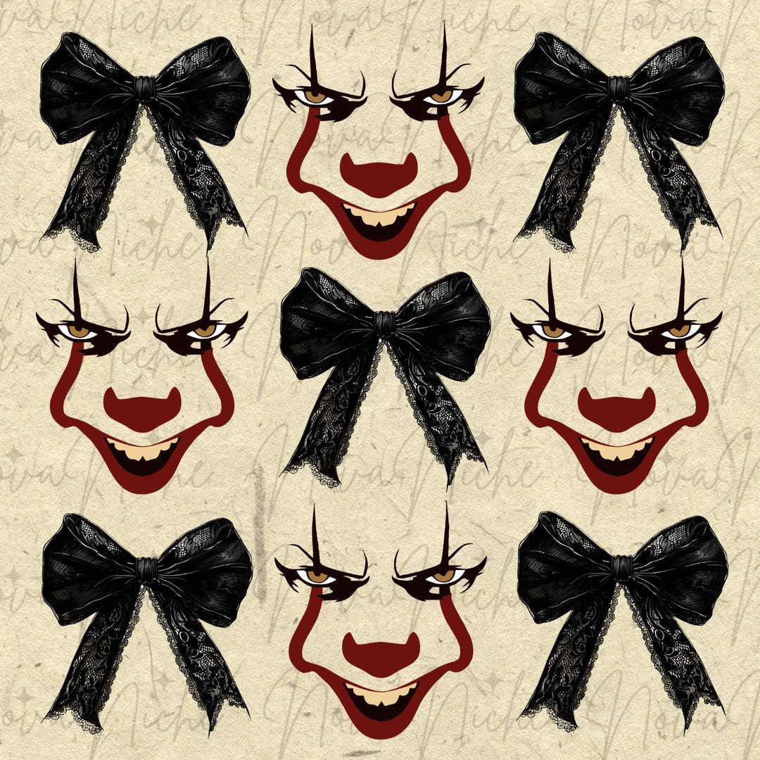 Creepy Clown Face With Black Bow PNG, Halloween Digital Download, Scary ...