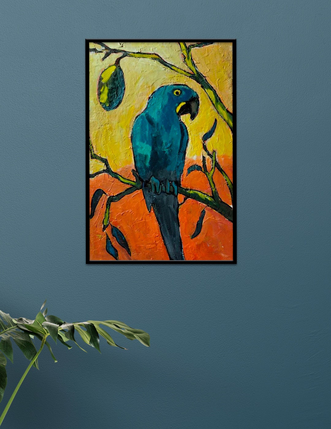 Blue Parrot Original Acrylic Painting - Abstract Birds Art - Room Wall ...