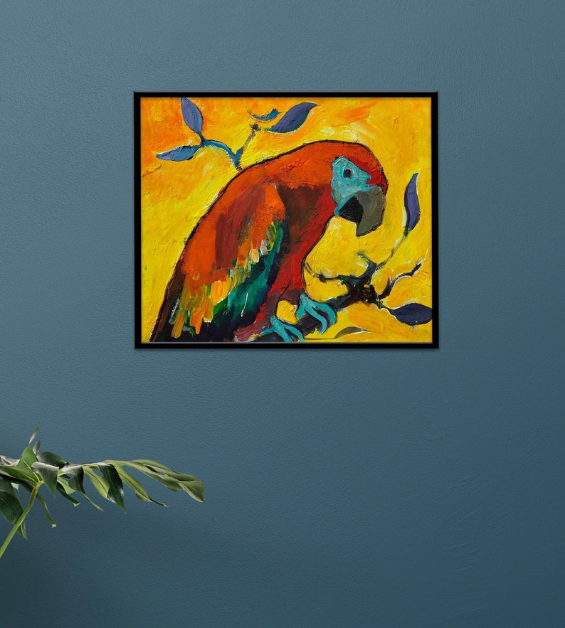 Bird Abstract Art - Red Parrot Original Acrylic Painting - Tropical ...