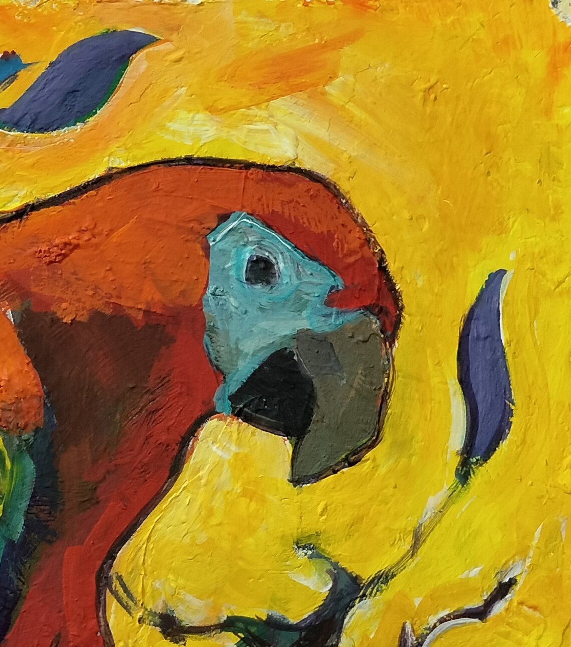 Bird Abstract Art - Red Parrot Original Acrylic Painting - Tropical ...