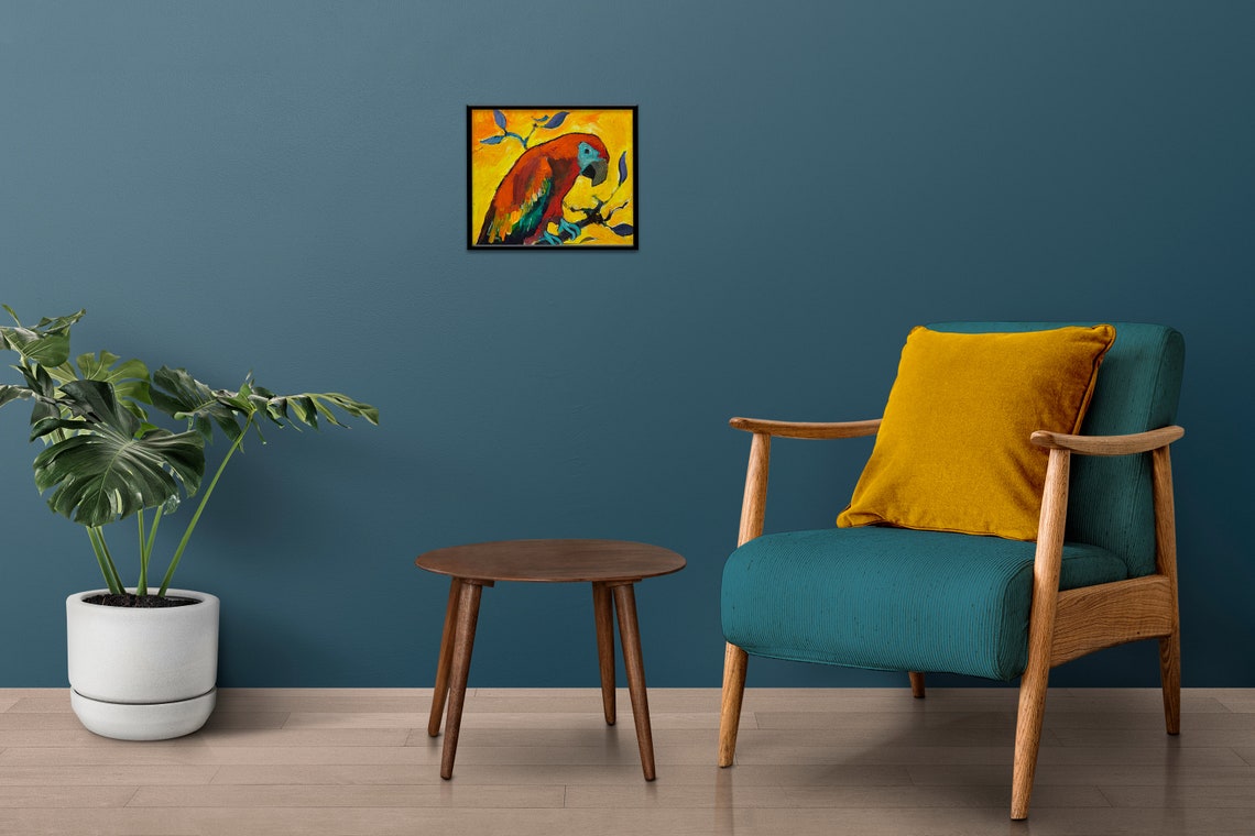 Bird Abstract Art - Red Parrot Original Acrylic Painting - Tropical ...