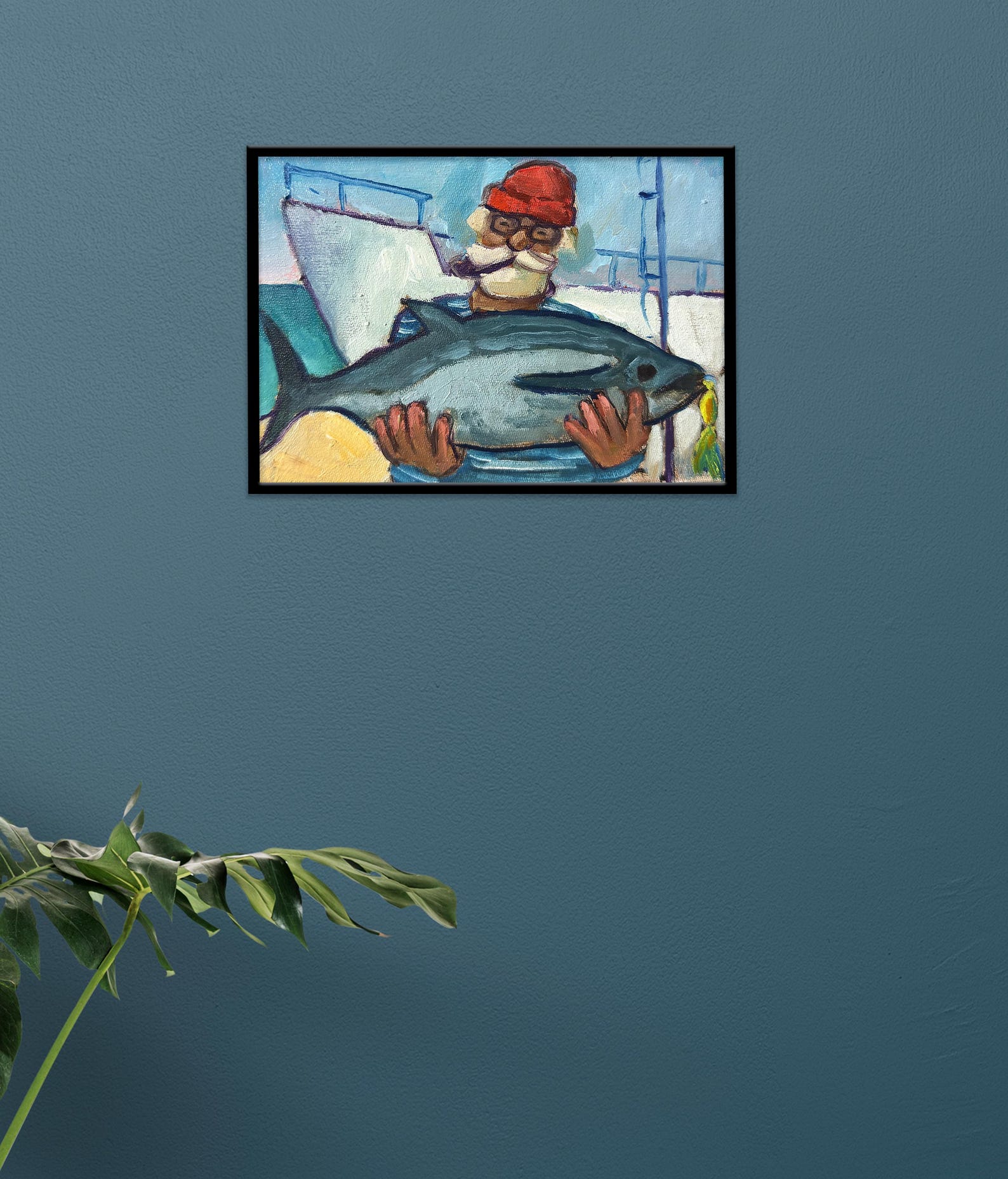 Fisherman Portrait Original Oil Painting - Tuna Fish Small Painting ...