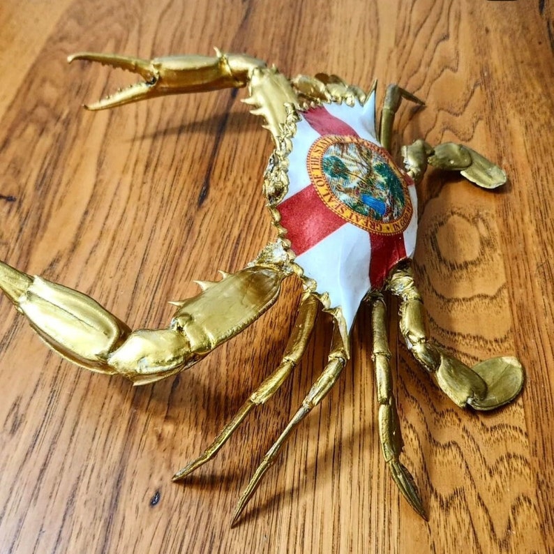 Florida Seal Blue Crab Taxidermy (gold Nautical Decor) LARGE - Etsy