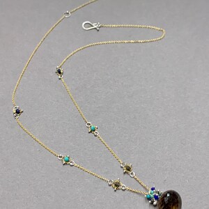 Caviar Dew Drop Woven Necklace in Chocolate Quartz, Lapis Lazuli ...