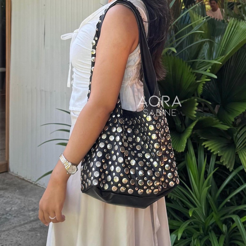 Studded Shoulder Tote Bag - Etsy