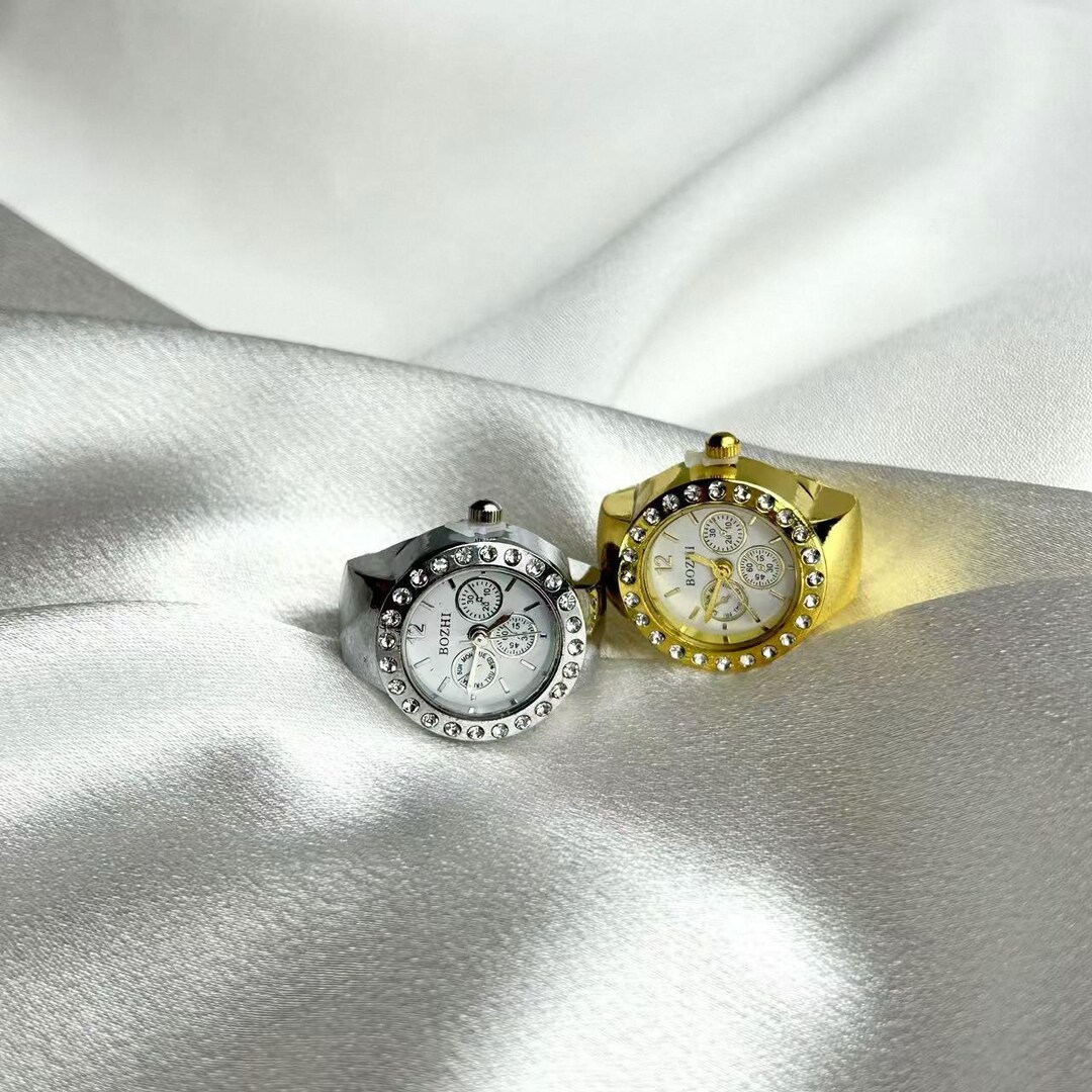 Y2K Gold Mini Ring Watch Retro Watch Ring, Couple Finger Ladies Diamond ...