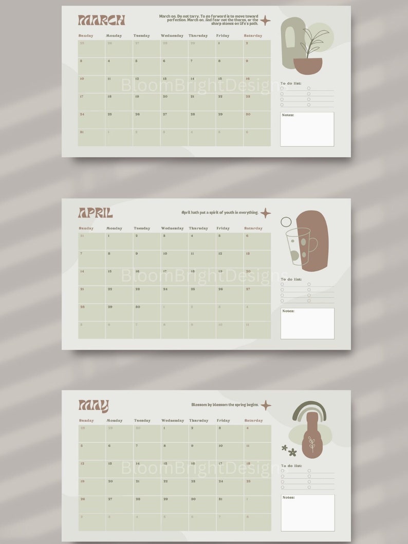 Canva Printable Boho Monthly Calendar 2024 Brown Olive Green Neutral ...
