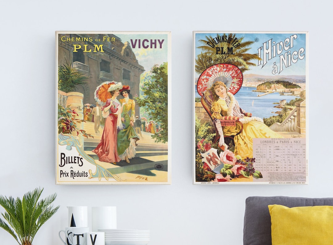 SET of 2 Vintage French Travel Posters, Vintage Nice Travel Poster ...