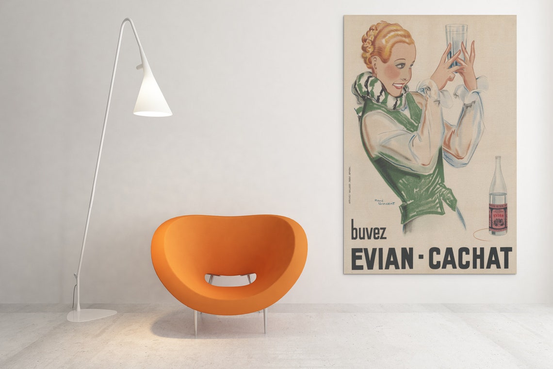 Drink Evian Poster, Vintage Evian Advertisement Poster, Vintage Evian ...