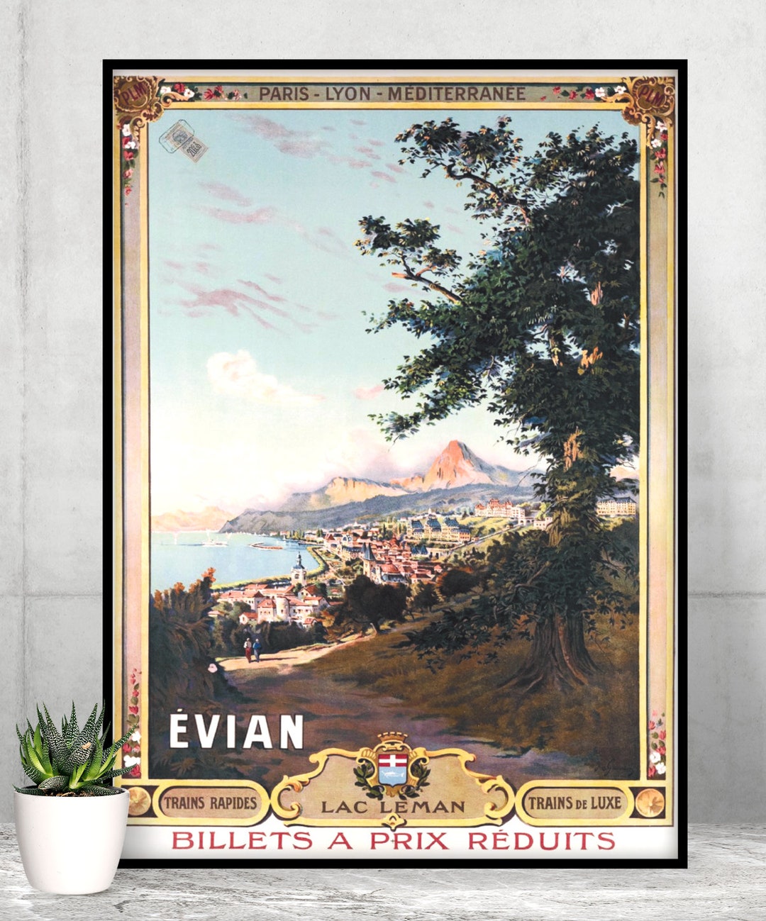 Vintage French Train Travel Poster, Vintage Evian Travel Poster ...