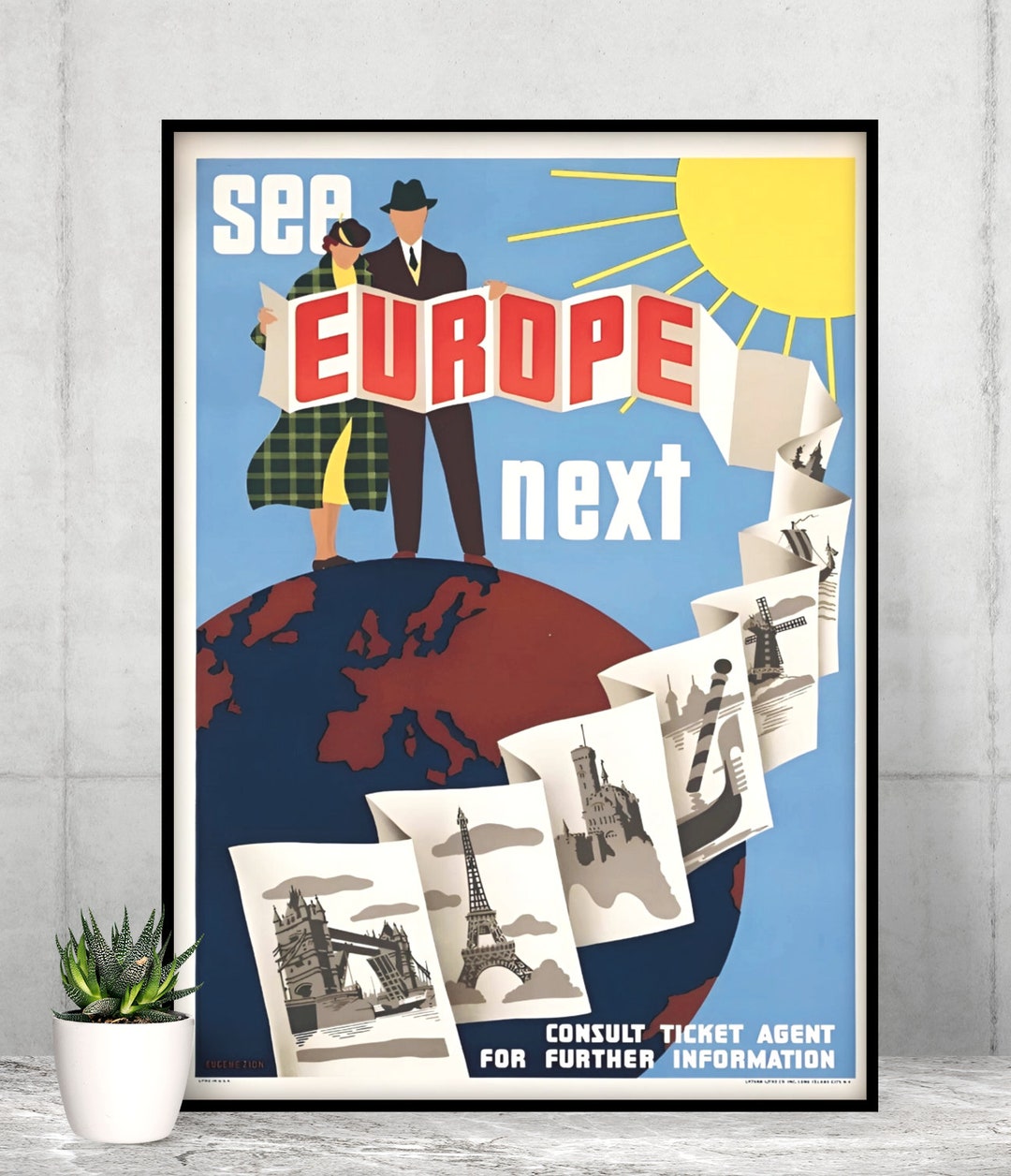 Vintage Travel Poster, Vintage Travel Wall Art, See Europe Next Travel ...