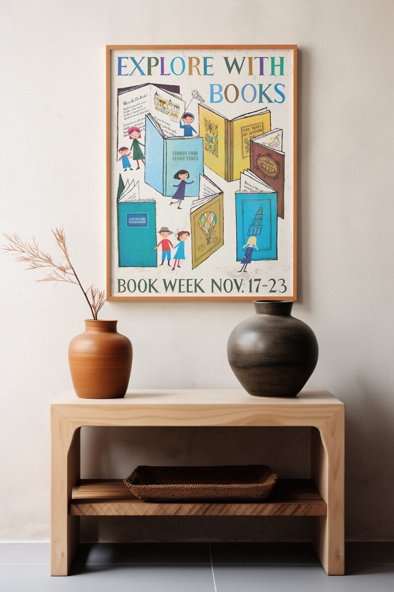 Vintage Book Week Poster, Vintage Book Club Print, Book Readers Wallart ...