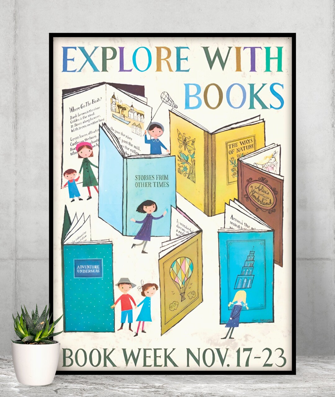 Vintage Book Week Poster, Vintage Book Club Print, Book Readers Wallart ...