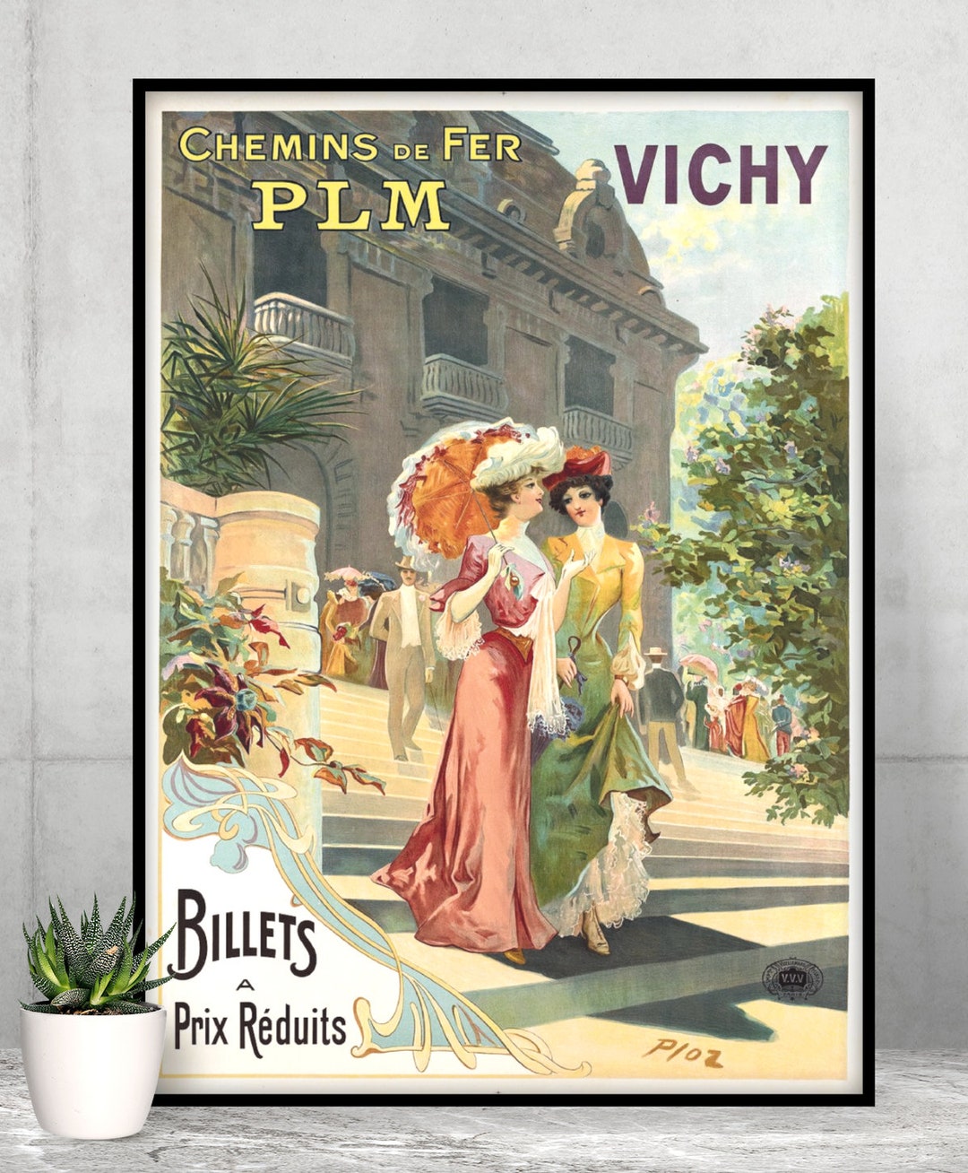 Vintage French Train Travel Poster, Vintage French Vichy Poster ...