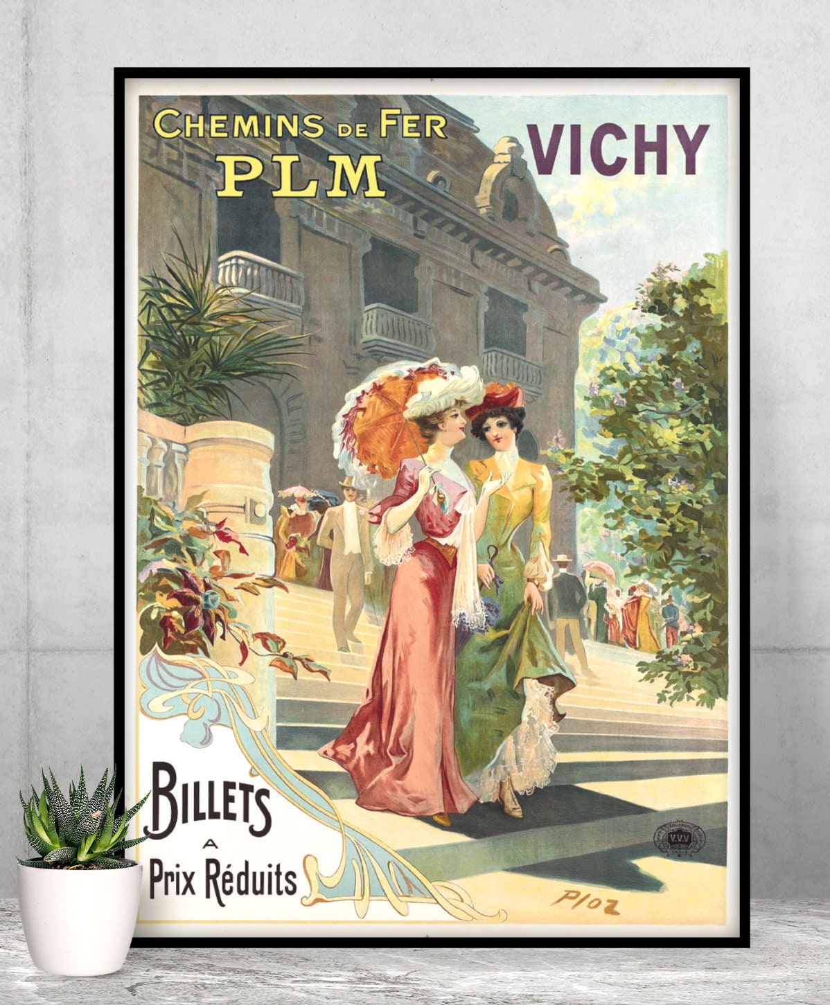 Vintage French Train Travel Poster, Vintage French Vichy Poster ...