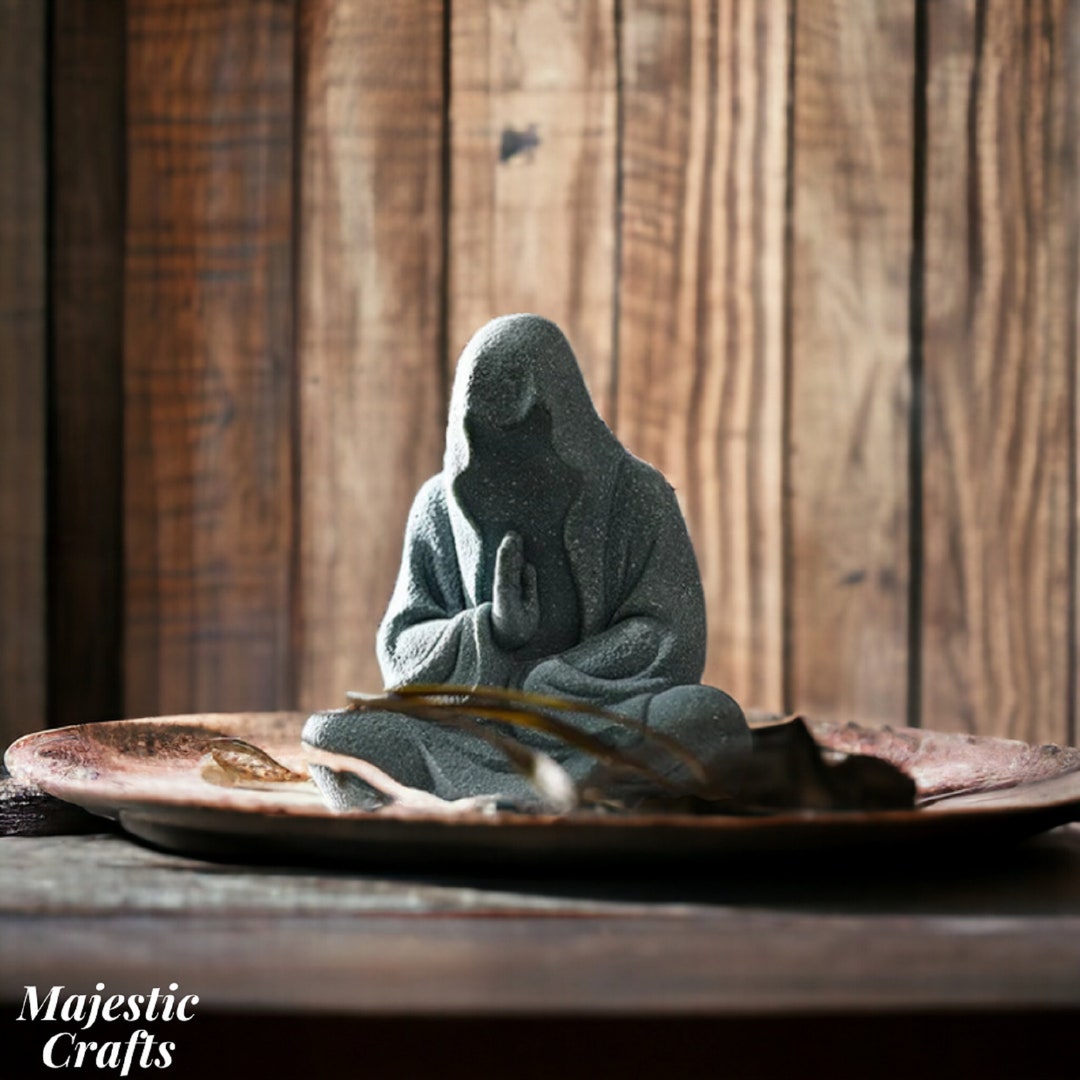 Stone Statue Meditating Monk Asian Decor Stone Ornament Desk Decoration ...
