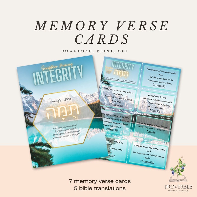 Integrity Scripture Memory Verse Cards, Instant Download, Digital ...