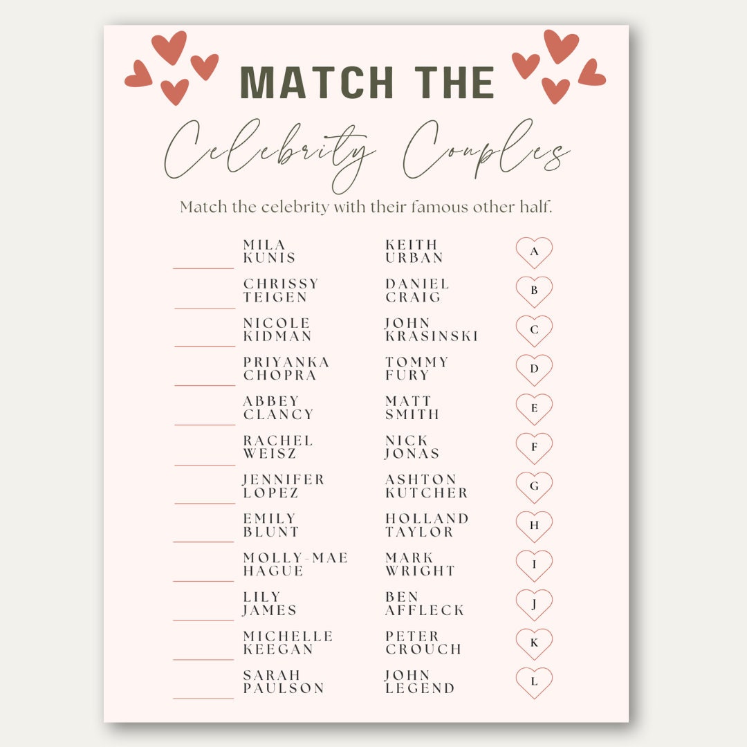 Match the Celebrity Couples Digital Download, Printable Hen Do Games ...