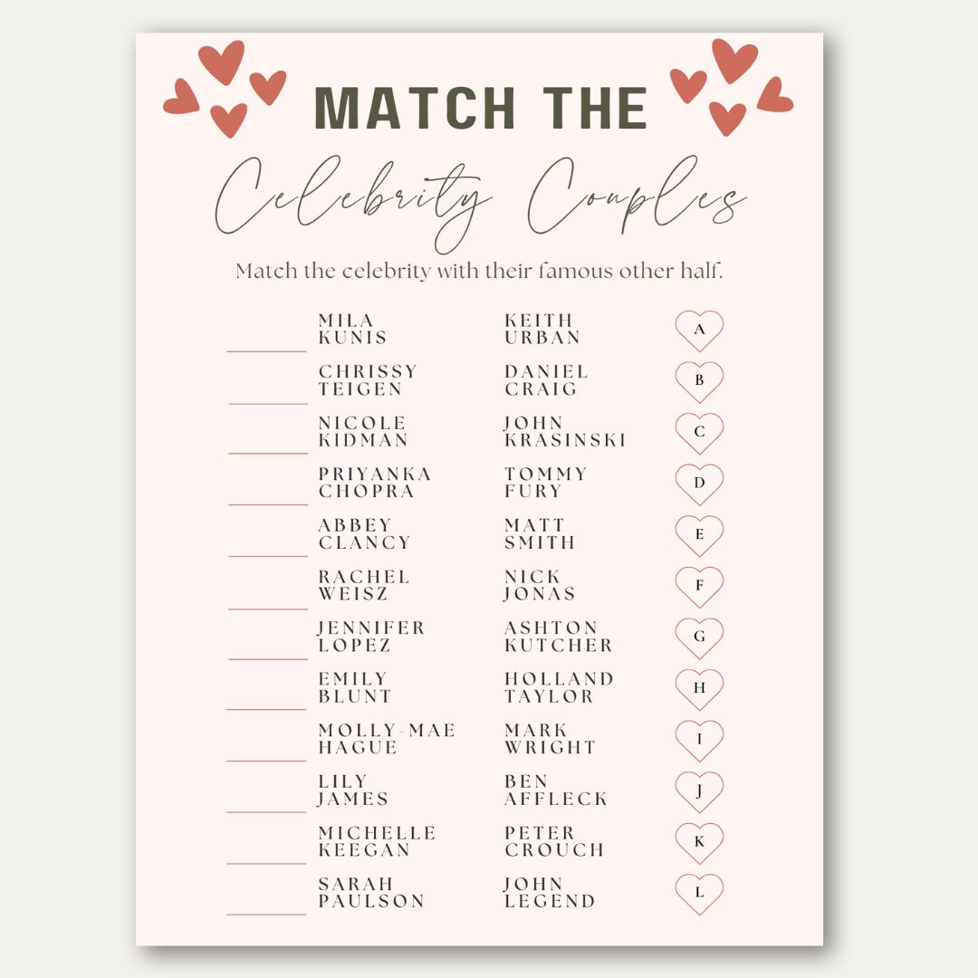 Match the Celebrity Couples Digital Download, Printable Hen Do Games ...