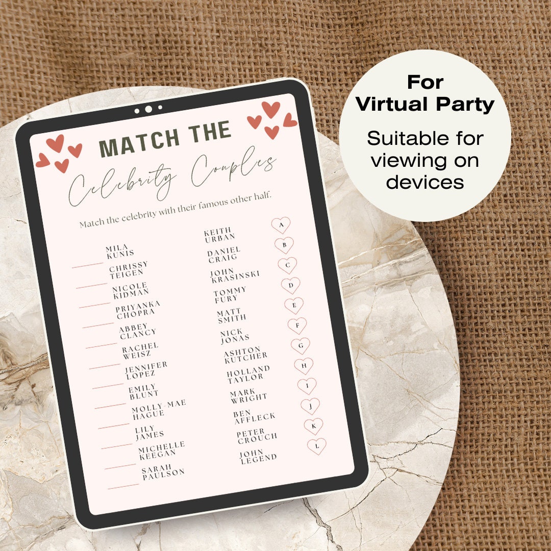 Match the Celebrity Couples Digital Download, Printable Hen Do Games ...