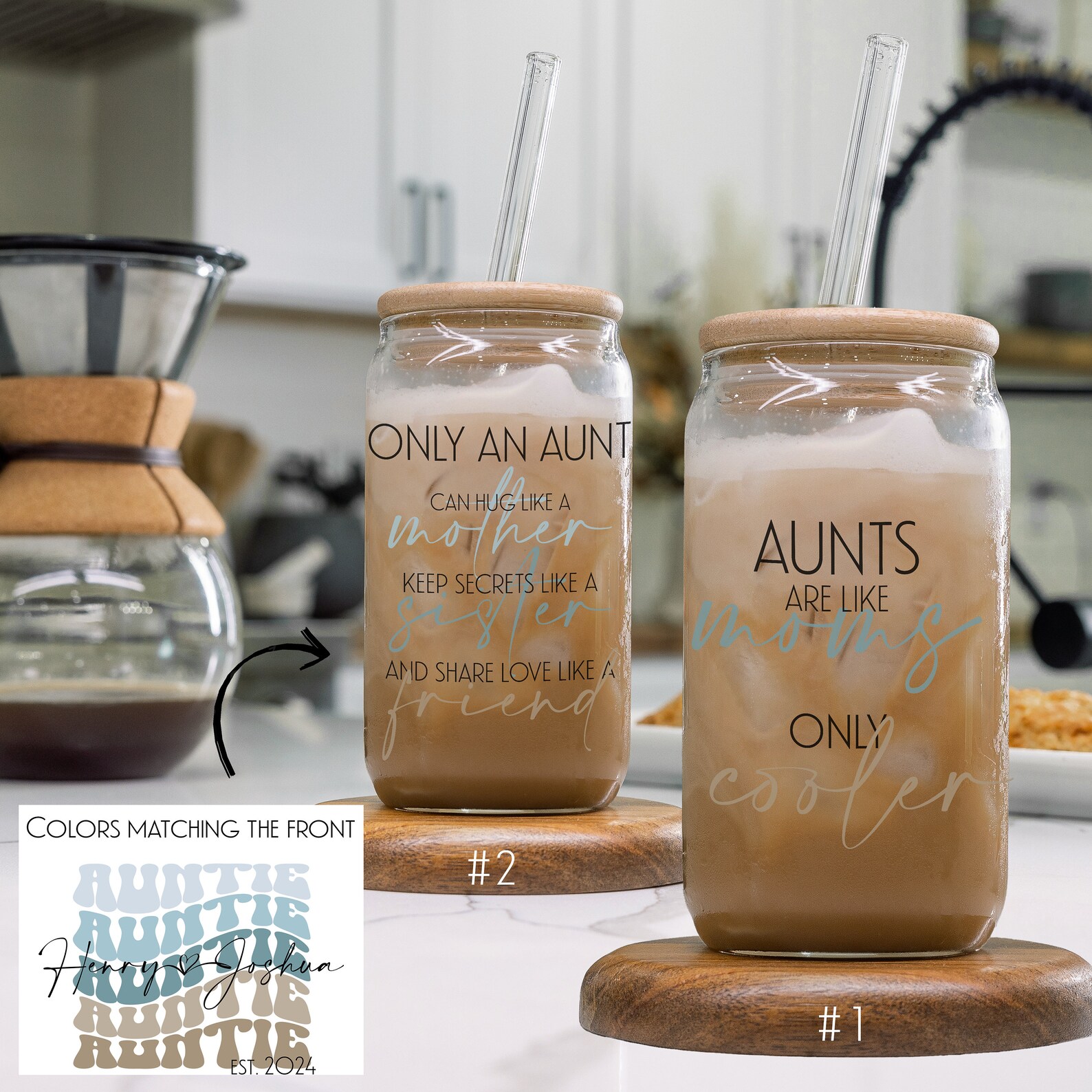 Customized Auntie Glass Can, Personalized Iced Coffee Cup for Cool ...