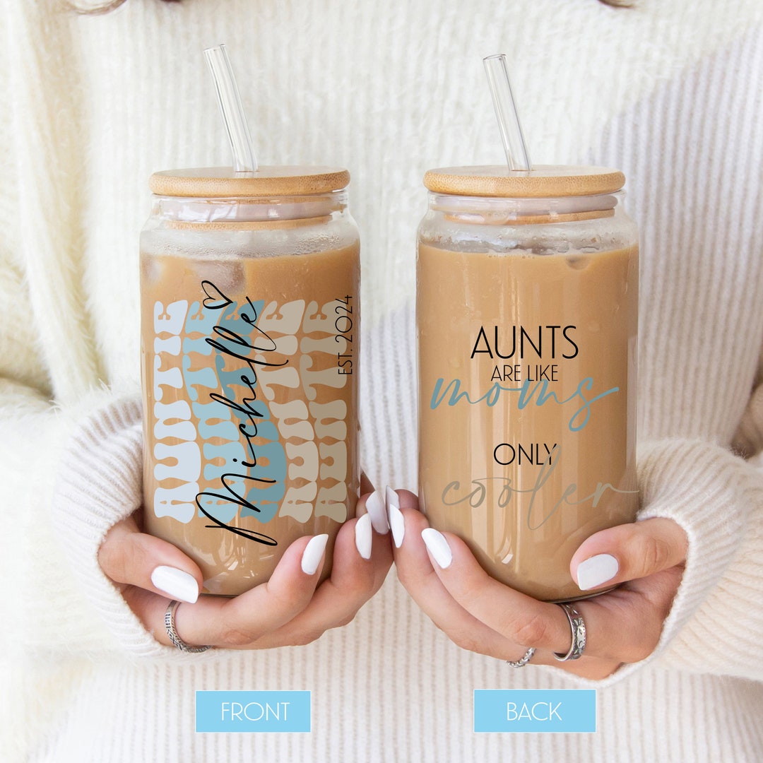 Customized Auntie Glass Can, Personalized Iced Coffee Cup for Cool ...
