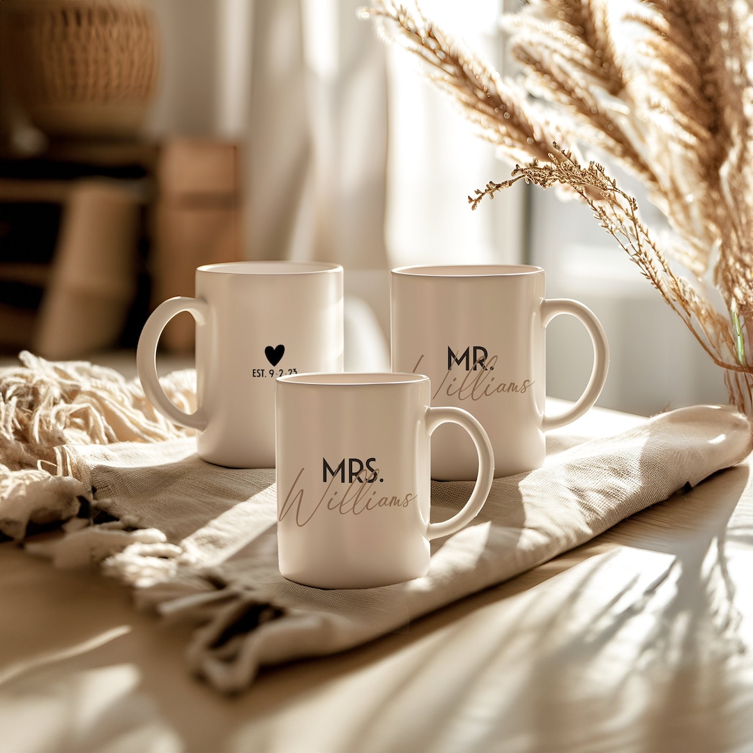 Personalized Mr and Mrs Mug Set, Custom Engagement Gift for Couple ...