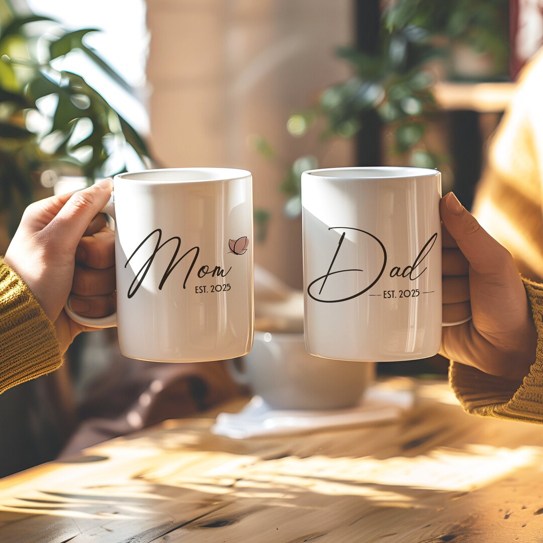 Personalized Mom and Dad Coffee Mug Set Lettering, Custom Baby ...