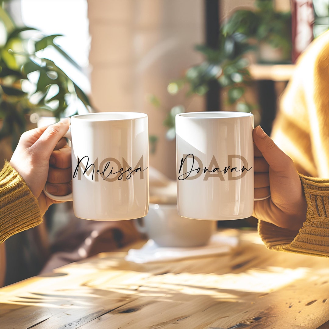 Personalized Mom & Dad Coffee Mugs, Make It a Set, Custom Baby ...