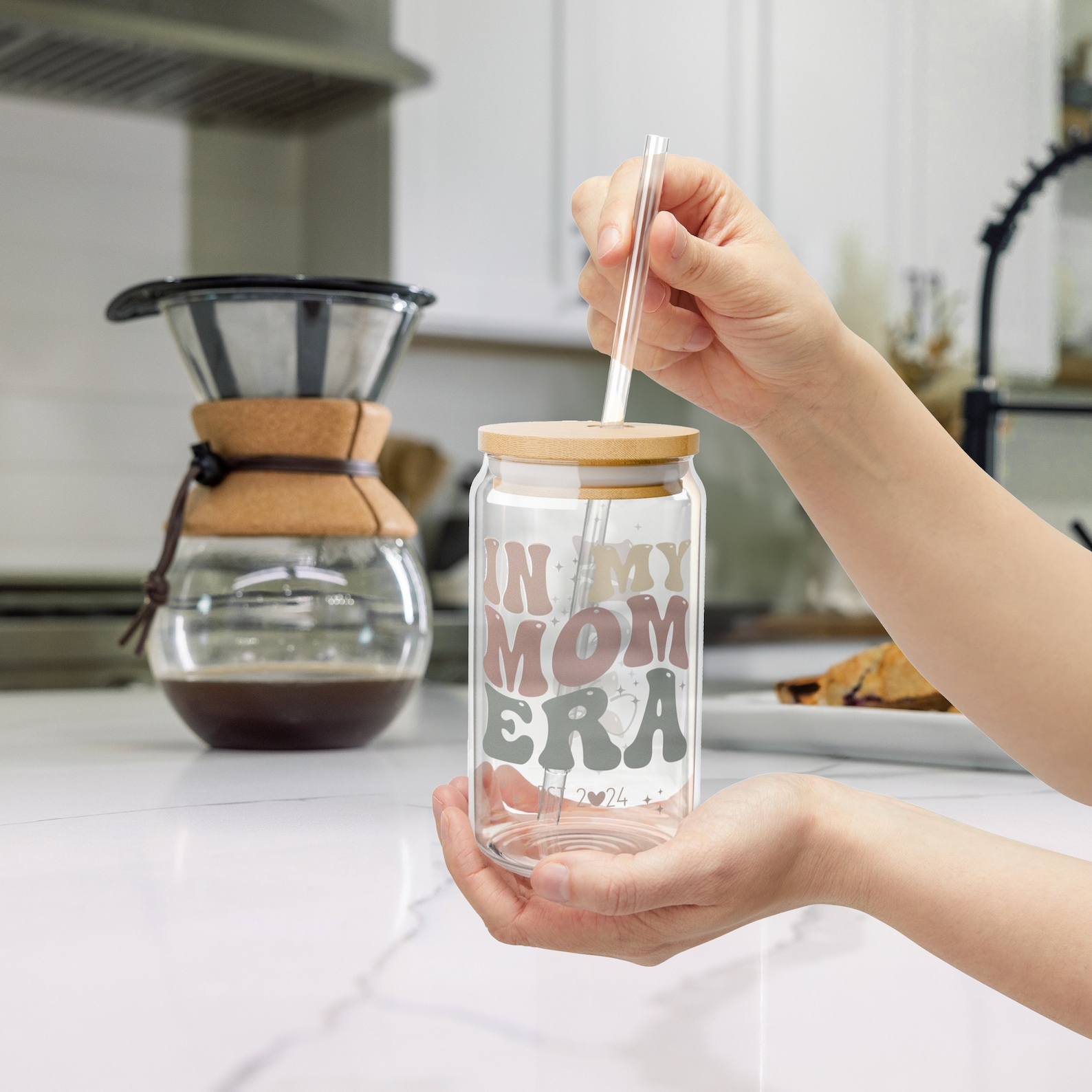 Personalized in My Mom Era Iced Glass Tumbler, Custom Iced Coffee Cup ...
