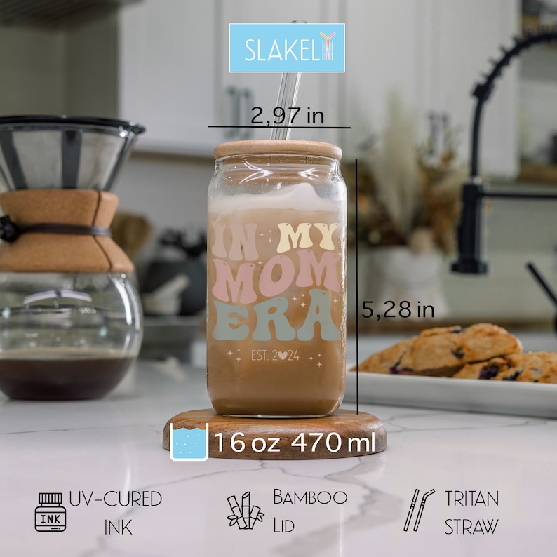 Personalized in My Mom Era Iced Glass Tumbler, Custom Iced Coffee Cup ...