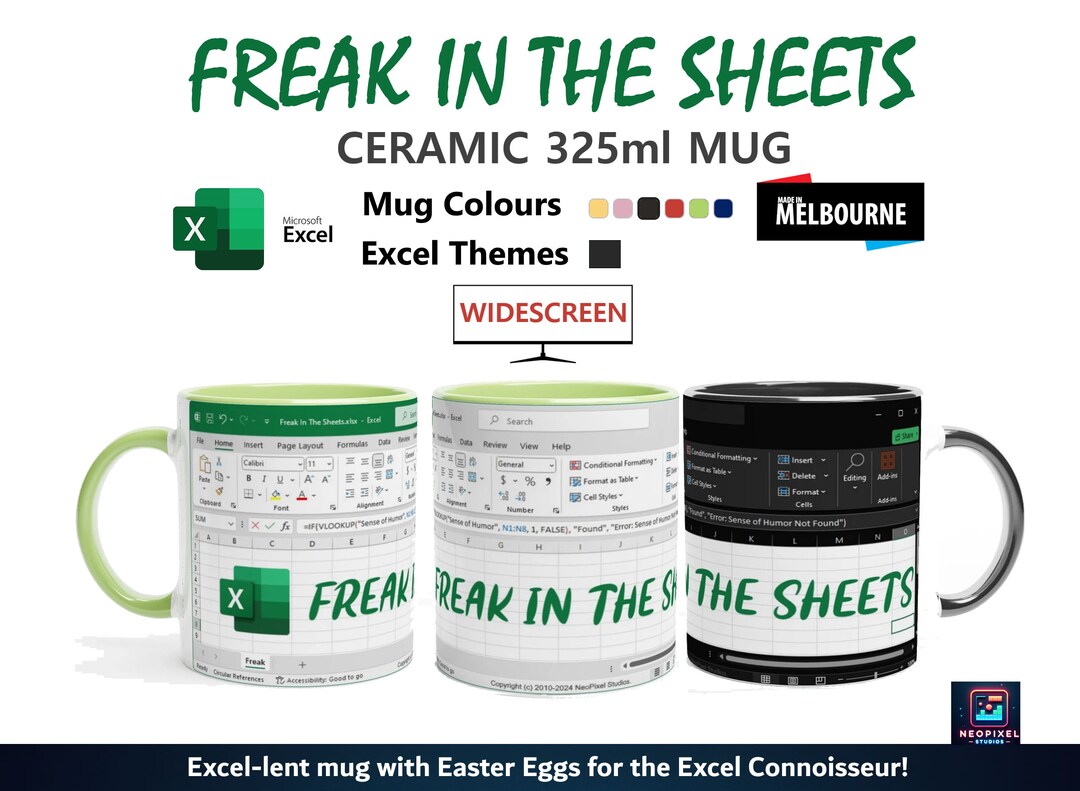 Excel Freak in the Sheets Widescreen Dark Theme 325ml (11oz) Ceramic ...