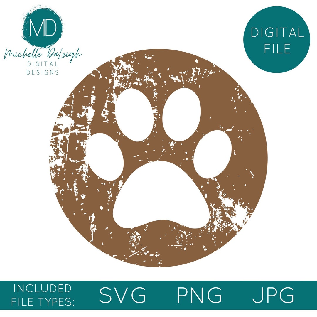Distressed Paw Digital File SVG, Dog Paw Print SVG, Cricut, Silhouette ...