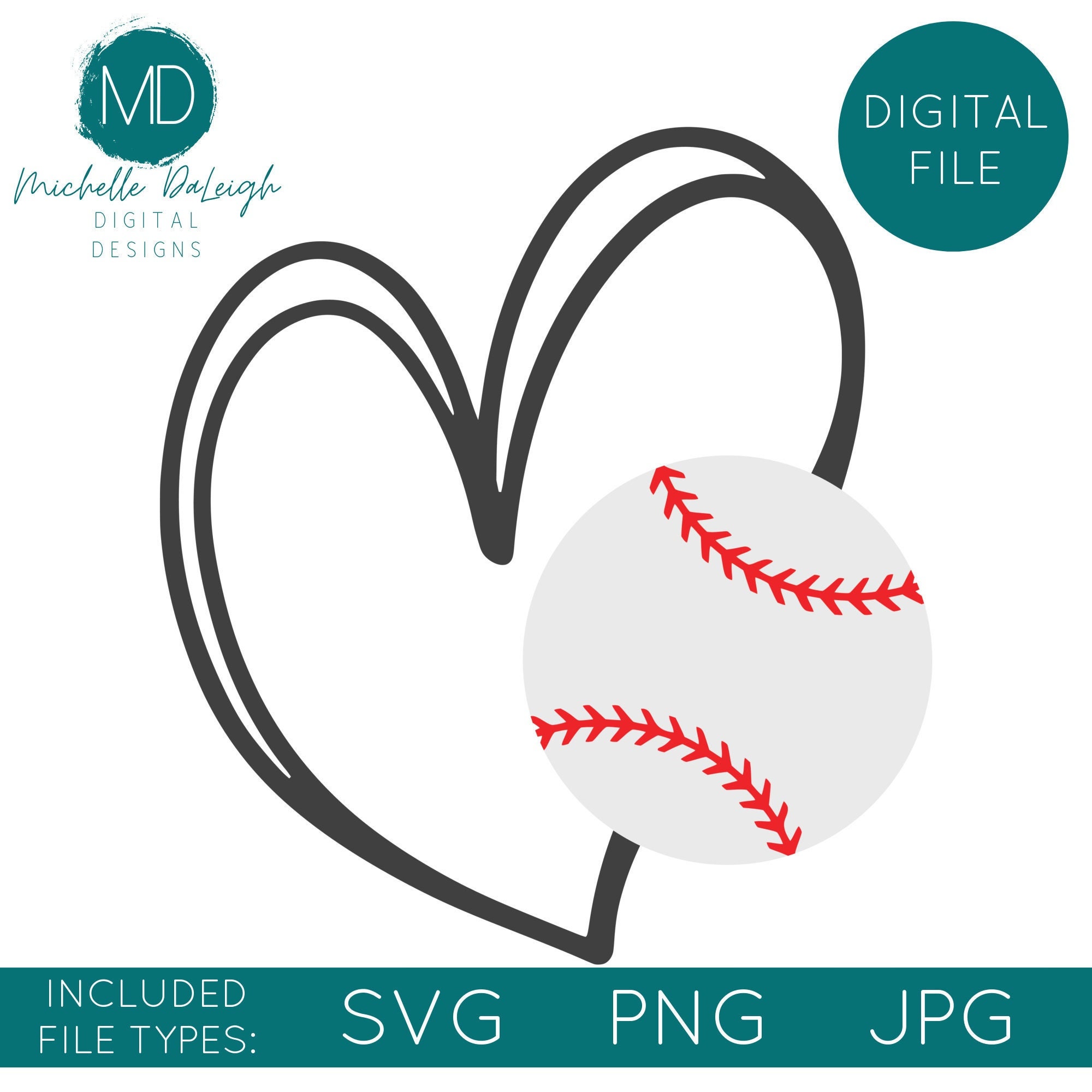 Heart Baseball Digital File SVG, Baseball SVG, Cricut, Silhouette ...