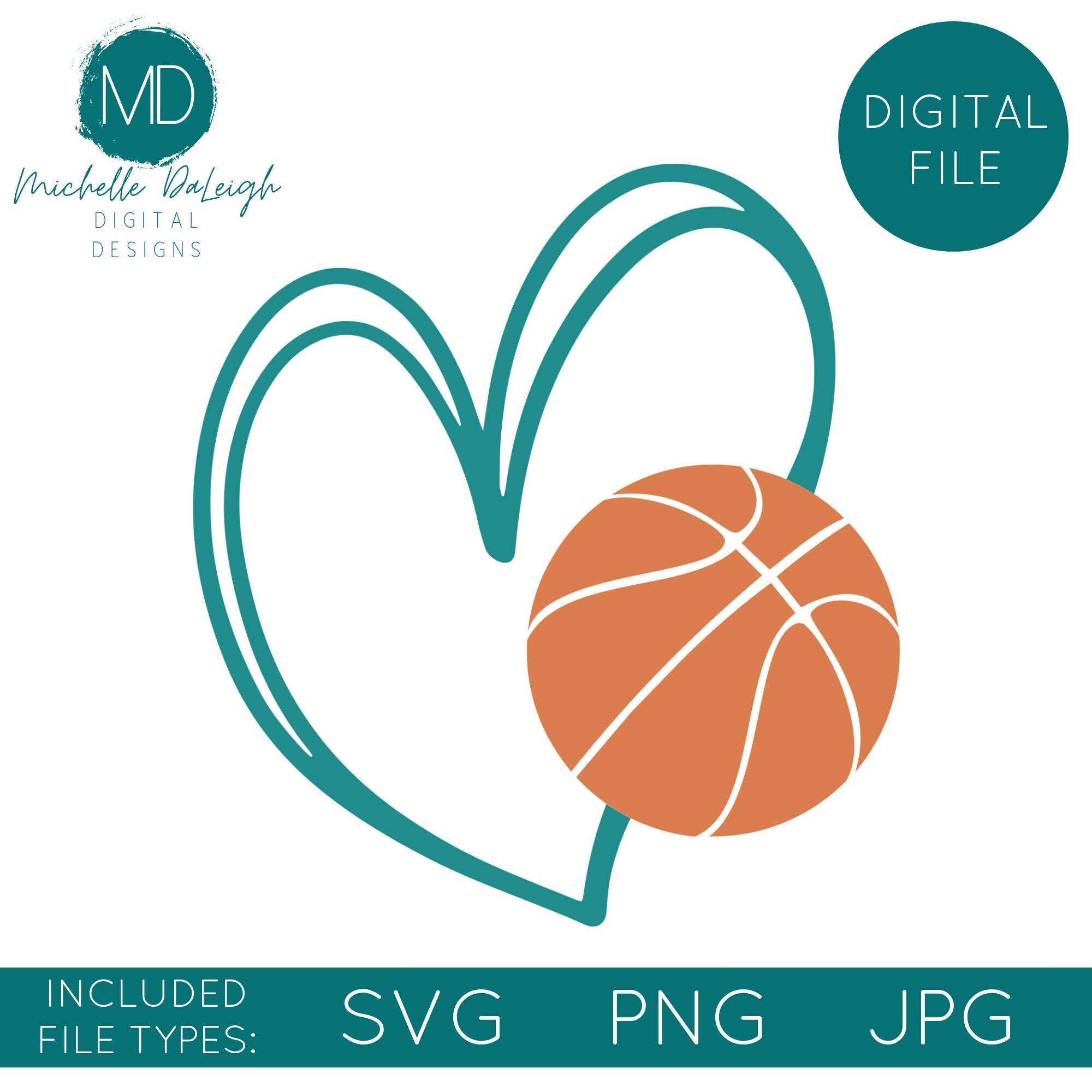 Heart Basketball Digital File SVG, Basketball SVG, Cricut, Silhouette Digital File, Cricut ...
