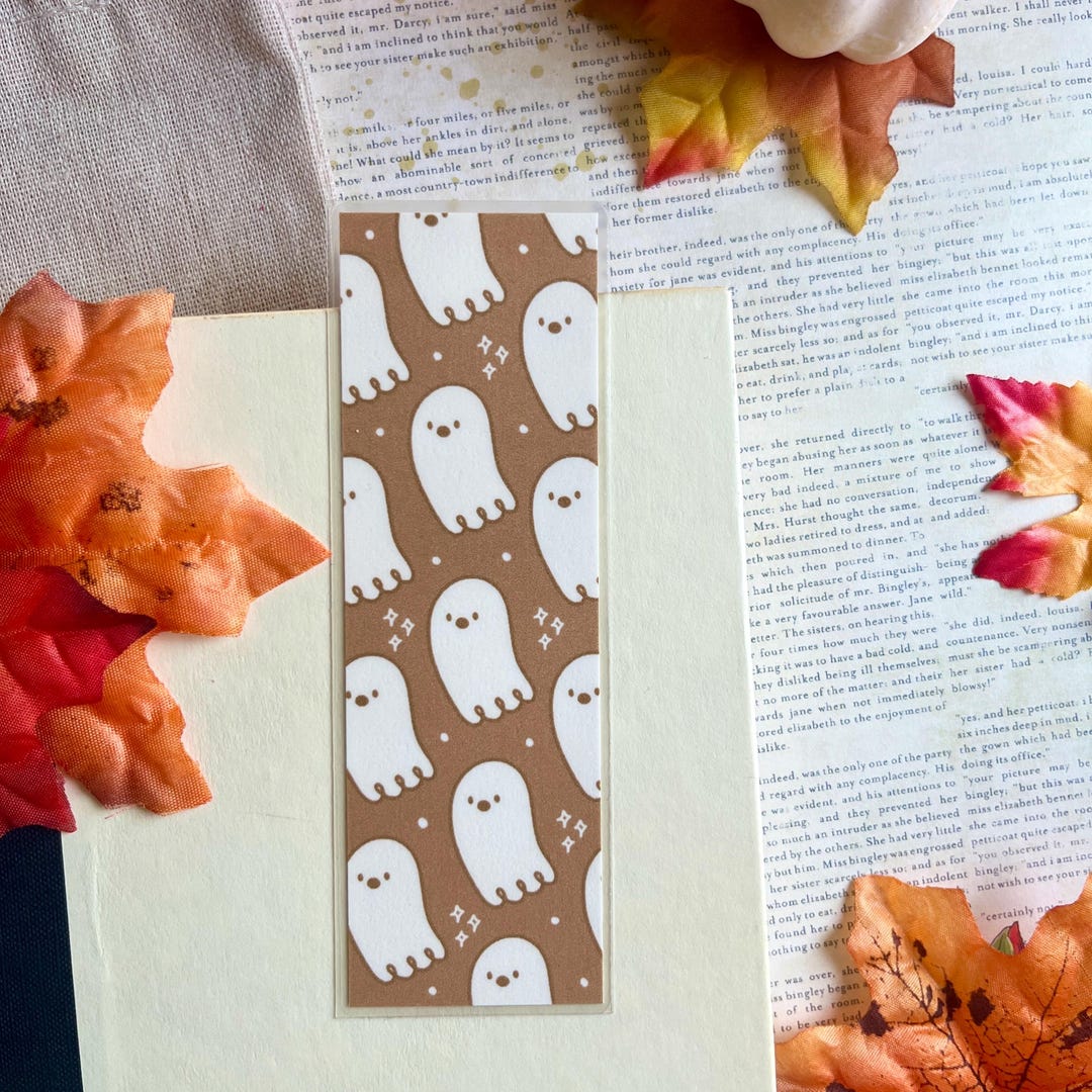 Cozy Ghost Collage Bookmark Brown Ghost Bookmark, Spooky Bookmark ...