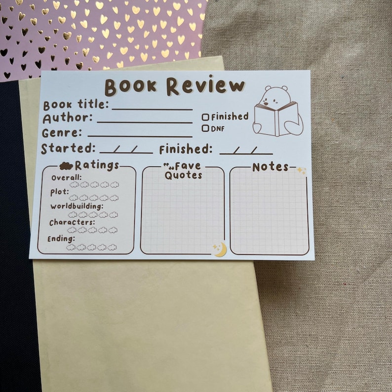 Book Review Card Set | Cozy Book Review Cards, Book Tracker, Star ...