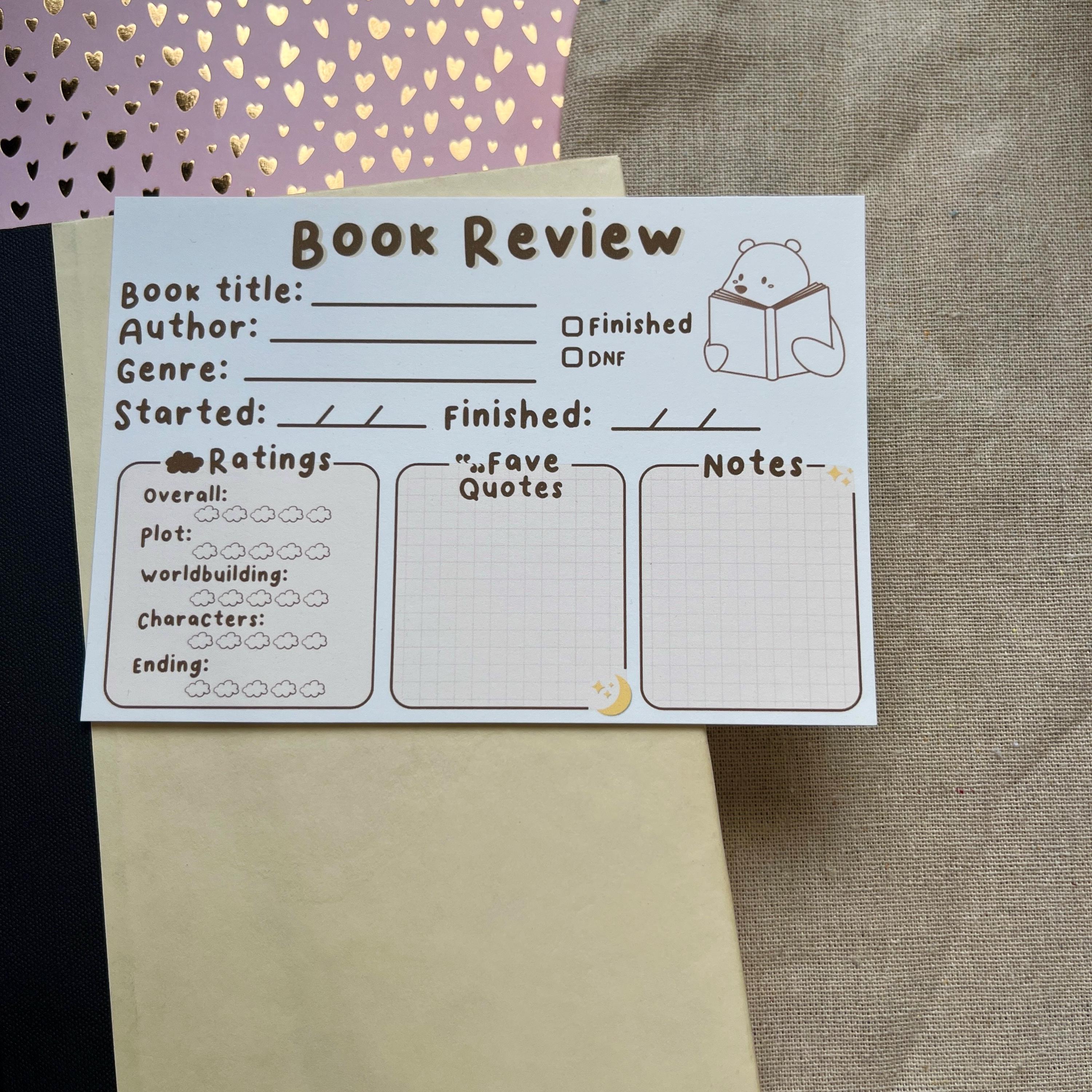 Book Review Card Set | Cozy Book Review Cards, Book Tracker, Star ...