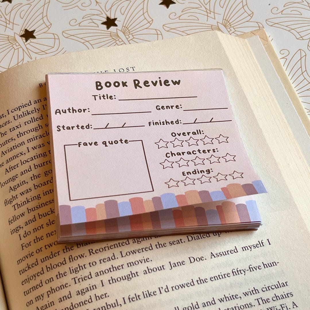 Book Review Memo Pad | Cozy Book Review Pages, Book Tracker, Star ...