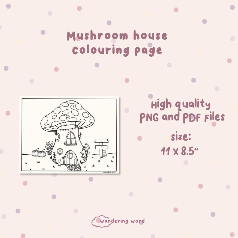 Fall Mushroom House | Cute Colouring Page, PDF Printable Colouring ...