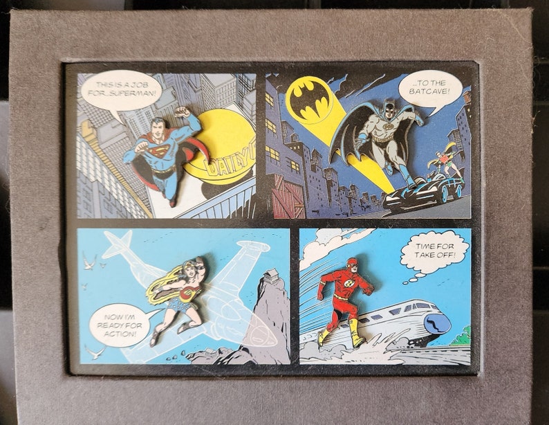 Framed Set of Pins Featuring DC Comic Super Heroes: WB, Superman ...