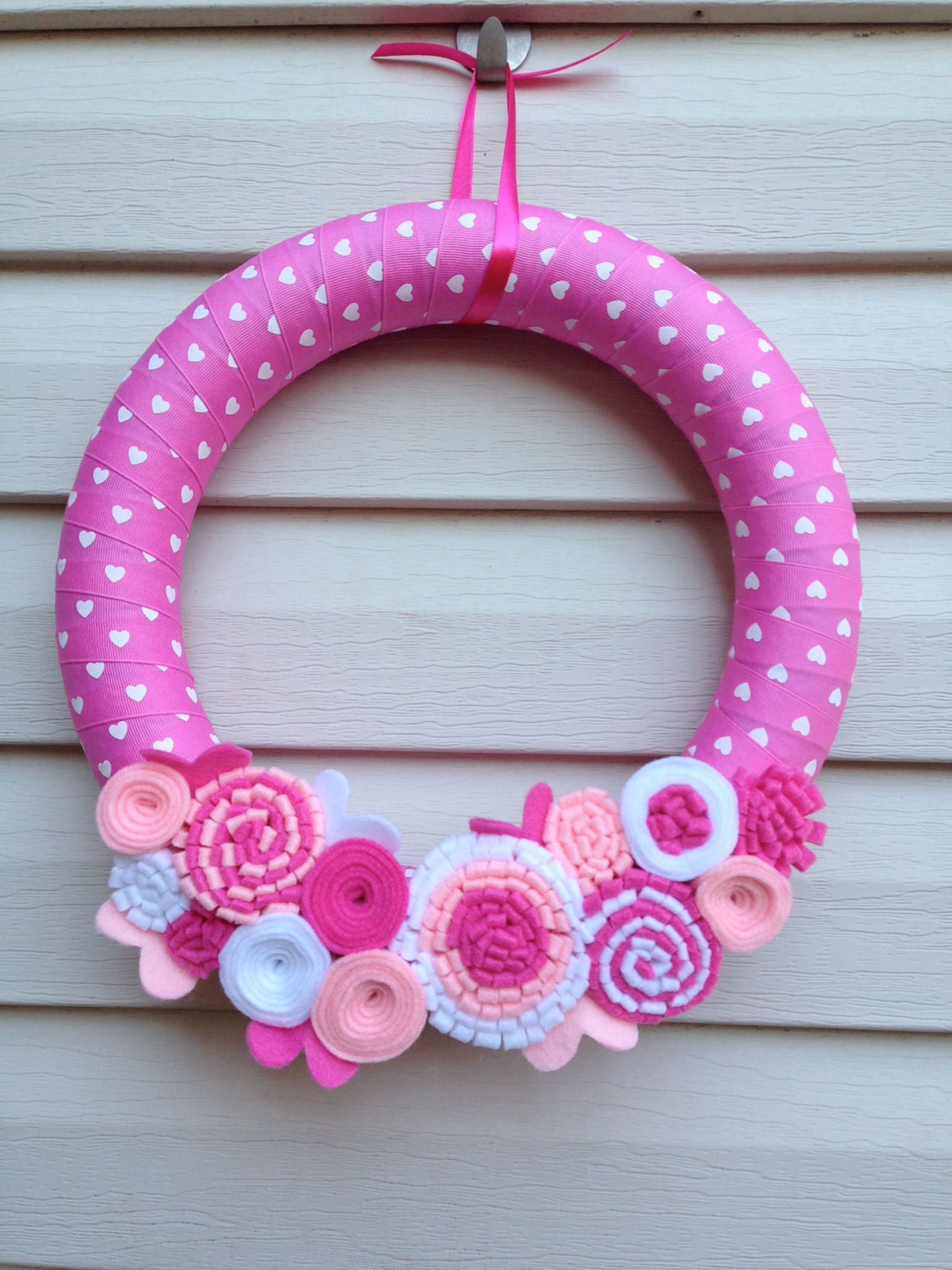 Valentine's Day Wreath Pink Heart Ribbon Wreath | Etsy