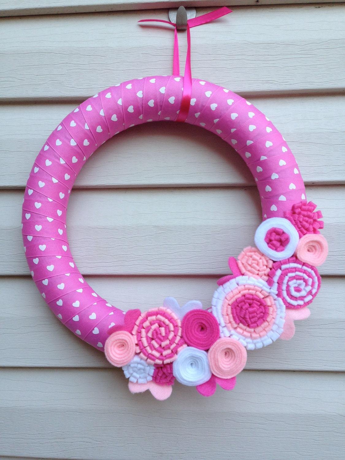 Valentine's Day Wreath Pink Heart Ribbon Wreath | Etsy