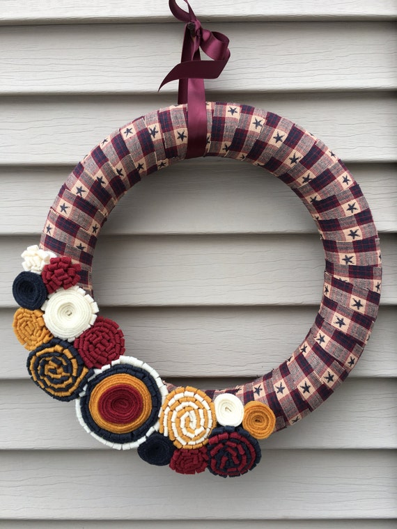 Primitive Wreath Star Wreath Felt Flower Wreath Country | Etsy