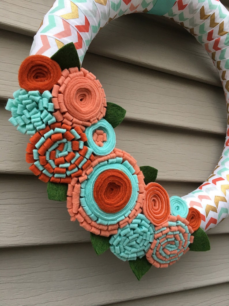 Spring Wreath Easter Wreath Chevron Wreath Felt Flower | Etsy